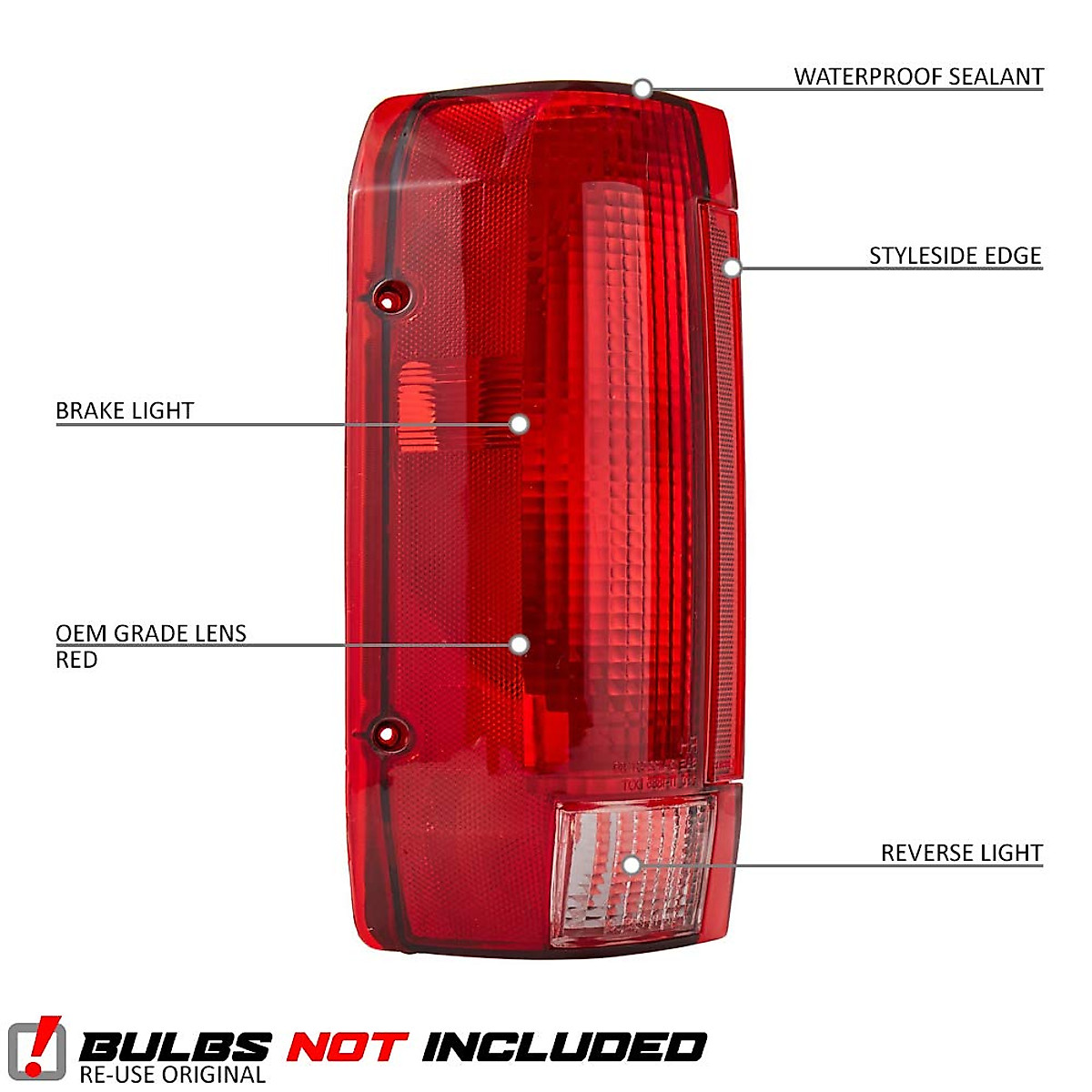 EPIC LIGHTING OE Style Replacement Rear Brake Tail Lights Assembly Compatible with Ford 90-96 F-150 (10/89) 90-97 F-250 F-350 Styleside Bronco [ FO2800106 E9TZ13405C FO2801105 E9TZ13404C ] Pair