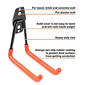 REMIAWY Garage Hooks, Heavy Duty Garage Storage Hooks Steel Tool Hangers for Garage Wall Mount Utility Hooks and Hangers with Anti-Slip Coating for Garden Tools, Ladders, Bikes, Bulky Items 12 Pack