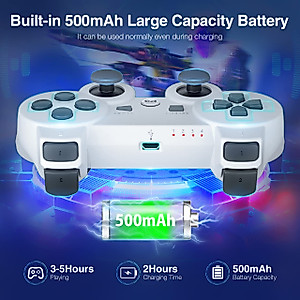 Powerextra Controller Compatible with PS3, Wireless 2 Pack High Performance Gaming Controller with Upgraded Joystick Double Shock for Play-Station 3 (White)