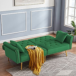 Utrend 76.7" Velvet Futon Tufted Sofa Bed,Convertible Sofa Bed with Metal Legs, couches for Apartment Office Bed Room Living Small Splitback Sofa