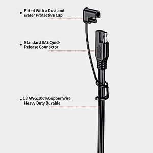 Kewig Motorcycle Solar SAE Quick Disconnect Extension Cable Adapter - 6FT SAE to O Ring Terminal Harness Quick Disconnect with 10A Fuse 2 Pin Plugs for Tractor, Motorcycle, Trucks, Cars, RV (2pcs)
