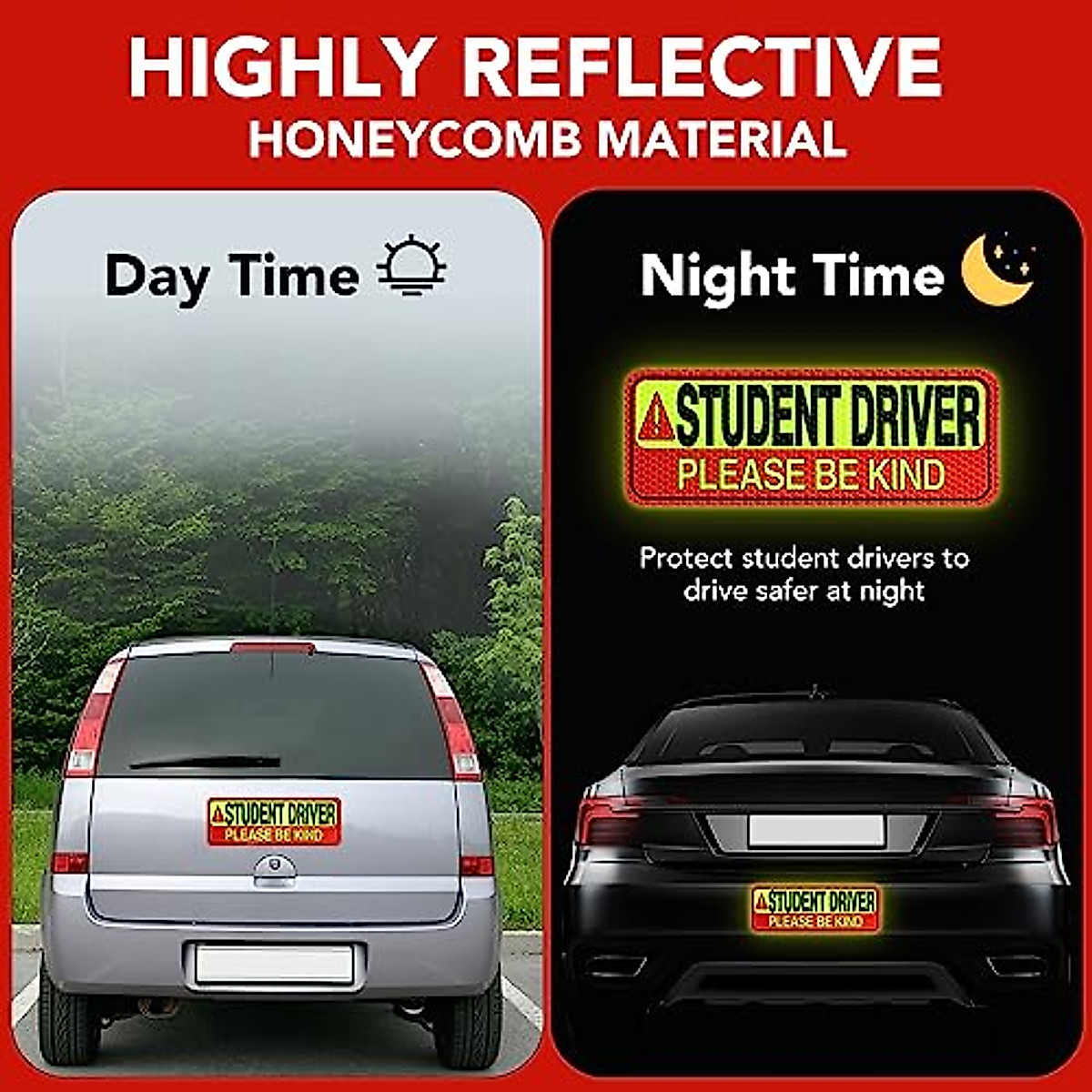 DIYMAG 6Pcs Student Driver Sticker Magnet for Car, Please Be Patient New Drivers Glow in Dark Accessories Magnetic Novice New Drivers Sticker Safety Warning Magnetic Vehicle Signs Reusable