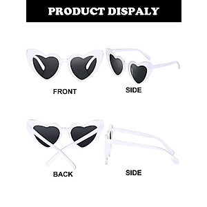 Frienda 6 Pairs Heart Shaped Sunglasses Cat Eye Sunglasses Vintage Heart Glasses for Wedding Costume Party (White-Grey)