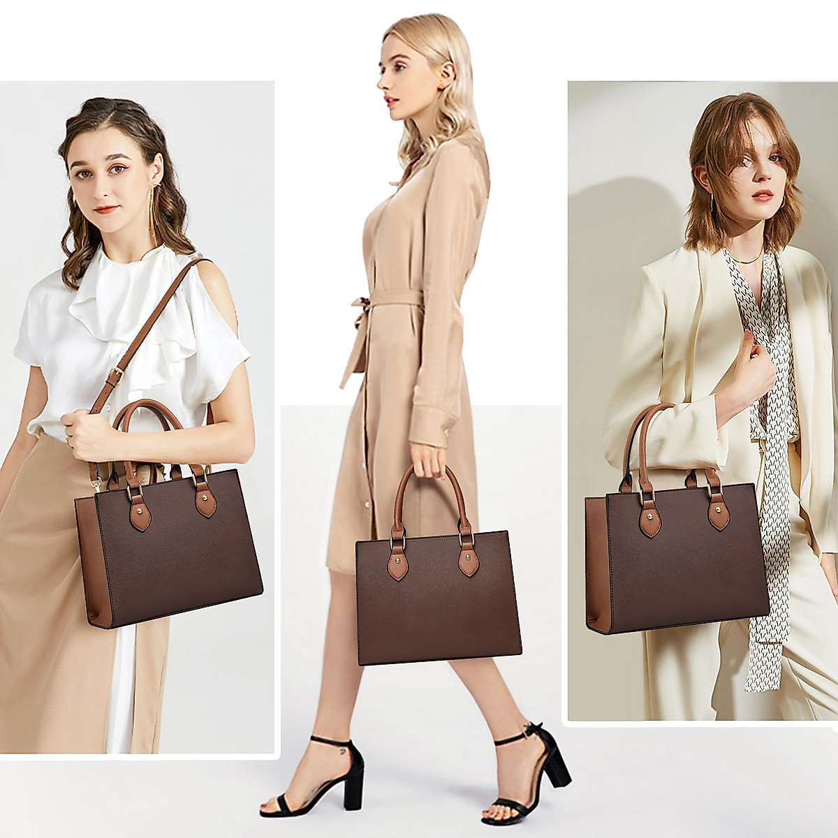 CHICAROUSAL Crossbody Purses and Handbags for Women PU Leather Tote Top Handle Satchel Shoulder Bags (Dark Brown -BR)