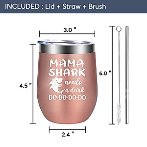 SELPONT om Daughter Son, Mommy Birthday Gifts for Mom, Funny Mothers Day Gifts for Wife Momma New Mama Shark Needs Wine Tumbler with Sayings Lid Straw Mom Gifts Christmas 12oz Rose Gold