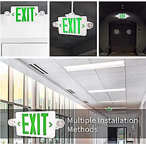 OSTEK Green LED Exit Sign with Emergency Lights, Two LED Adjustable Head Emergency Exit Lights with Battery Backup, Dual LED Lamp ABS Fire Resistance UL-Listed 120-277V (1)
