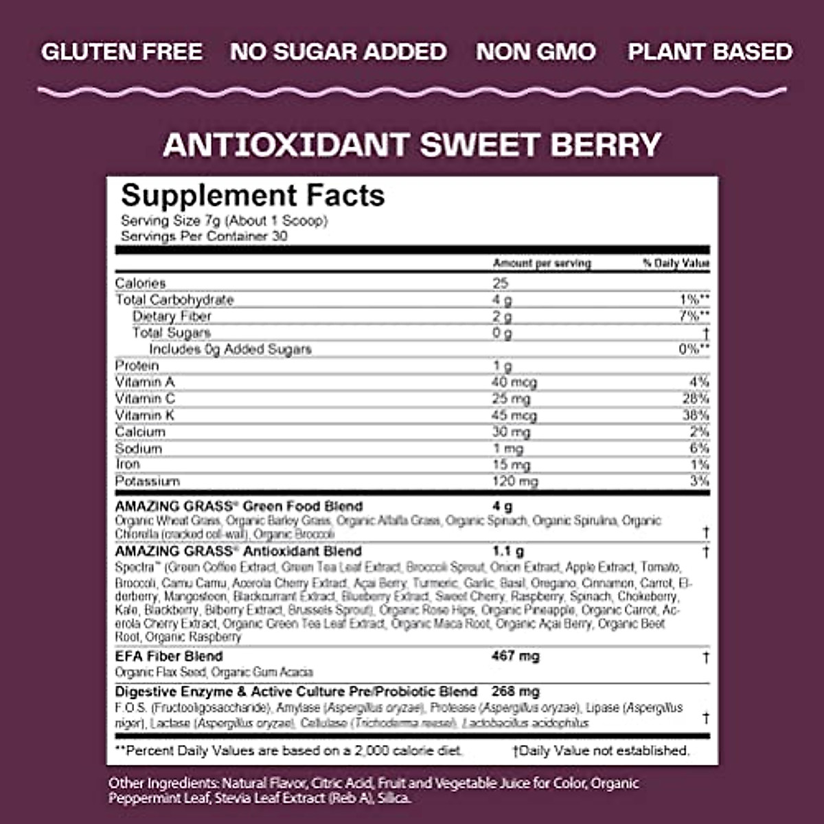 Amazing Grass Greens Blend Antioxidant: Super Greens Powder Smoothie Mix with Organic Spirulina, Beet Root Powder, Elderberry, Bilberry, Prebioitics & Probiotics, Sweet Berry, 30 Servings