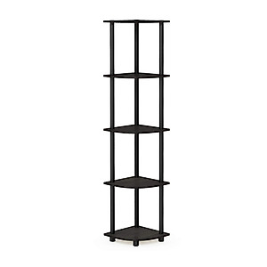 Furinno Turn-N-Tube 5 Tier Corner Display Rack Multipurpose Shelving Unit, 1-Pack, Espresso/Black