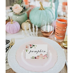 Pumpkin Place Cards with Floral, 24 Pcs Fall Theme Place Cards for Baby Showers, Thanksgiving, Bridal Shower, Weddings, Dinners, Parties