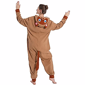Lovemonster Adult Raccoon Costume Animal Onesie, Dressing-up Party Halloween Christmas Cosplay Costume Pajamas Sleepwear for Women Men Brown L