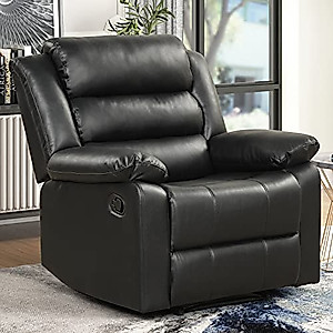 ANJ Manual Recliner Chair, Breathable PU Leather Reclining Chair, Extra Wide Recliners with Overstuffed Arm and Back, Single Sofa Chair for Living Room Bedroom(Black)