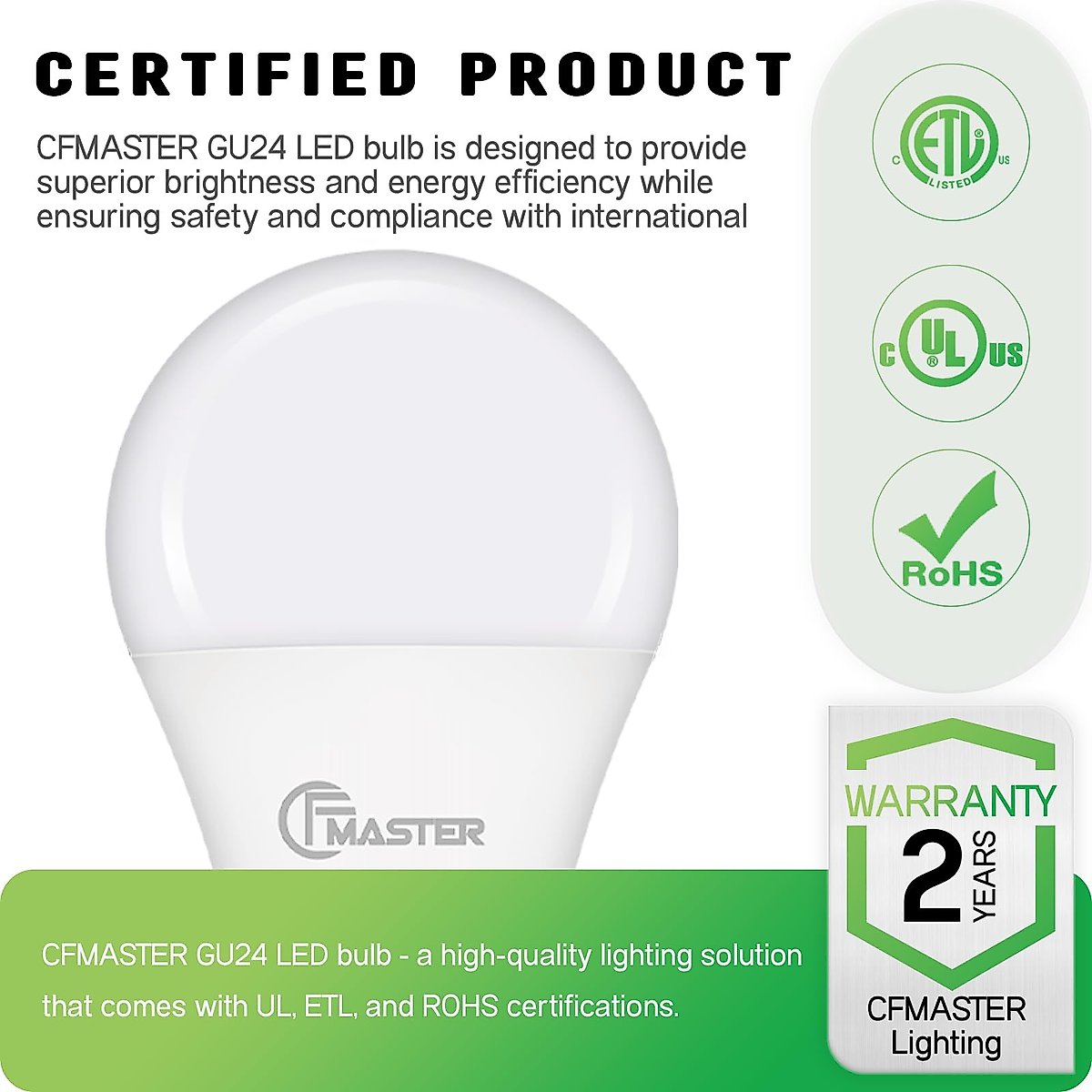 JIANGSILING GU24 Led Light Bulb, 9W(60W Equivalent), 5000K Daylight, A19 Shape GU24 Light Bulb, 800 Lumens GU24 Led Bulbs, CRI 85, Non-Dimmable ETL Listed(2-Pack)