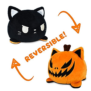 TeeTurtle - The Original Reversible Cat Plushie - Black + Pumpkin - Cute Sensory Fidget Stuffed Animals That Show Your Mood - Perfect for Halloween!