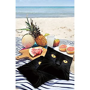 Pack of 2 Outdoor Waterproof Pillow Covers Black Cat Face Decorative Garden Cushion Case Yellow Eyes Throw Pillow Covers for Patio Furniture Couch Sofa, 16x16inch