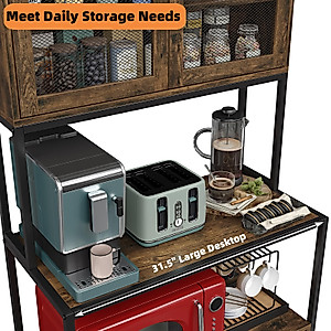 Furniouse 6-Tier Kitchen Bakers Rack with Power Outlet, Industrial Microwave Oven Stand with Shelves, Kitchen Utility Storage Shelf with Cabinet, Standing Kitchen Storage Rack (Rustic Brown)