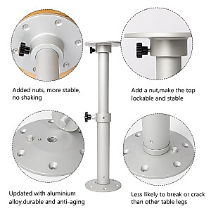 Flylin Adjustable Table Pedestal Detachable Table Base Stand Leg Base Mount Frame 17.8‑27.2 inch Aluminum Alloy Table Base Kit for RV Boat Yacht (1#)