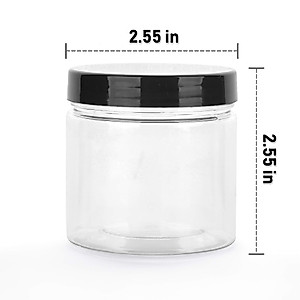 Healthy Packers 4oz Plastic Jars with Lids - Small Clear Jars with Lids - Lotion Containers with Lids | 4 oz Plastic Mason Jars with lids | Cream and Cosmetic Jars (12 pack) (Black)