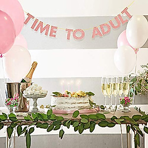 18th Birthday Time to Adult Banner Happy 18th Birthday Party Decorations, Glitter 18 Years Party Supplies Sign for Girls Boys (Rose Gold)