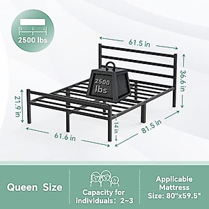 FEMOND Queen Bed Frame with Headboard and Footboard, 14 Inch Metal Bed Frame Platform with Storage, Noise Free, Heavy Duty Steel, No Box Spring Needed, Anti-Slip, Easy Assembly (Max Load: 2500lb)