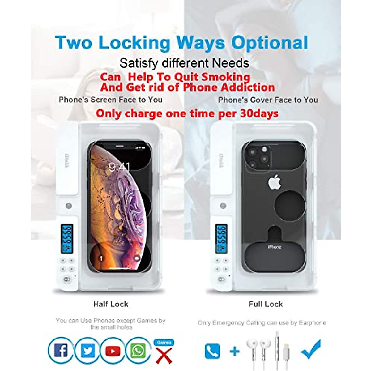 iDiskk Phone Jail Lock Box with Timer, iPhone Timer LockBox for Android Sumsung/Google/iPhone 14/13/13 pro/12/11/X/XR/XS/8/ Cell Phone Jail Lockbox for Kids/Students/Parents to get More Focused