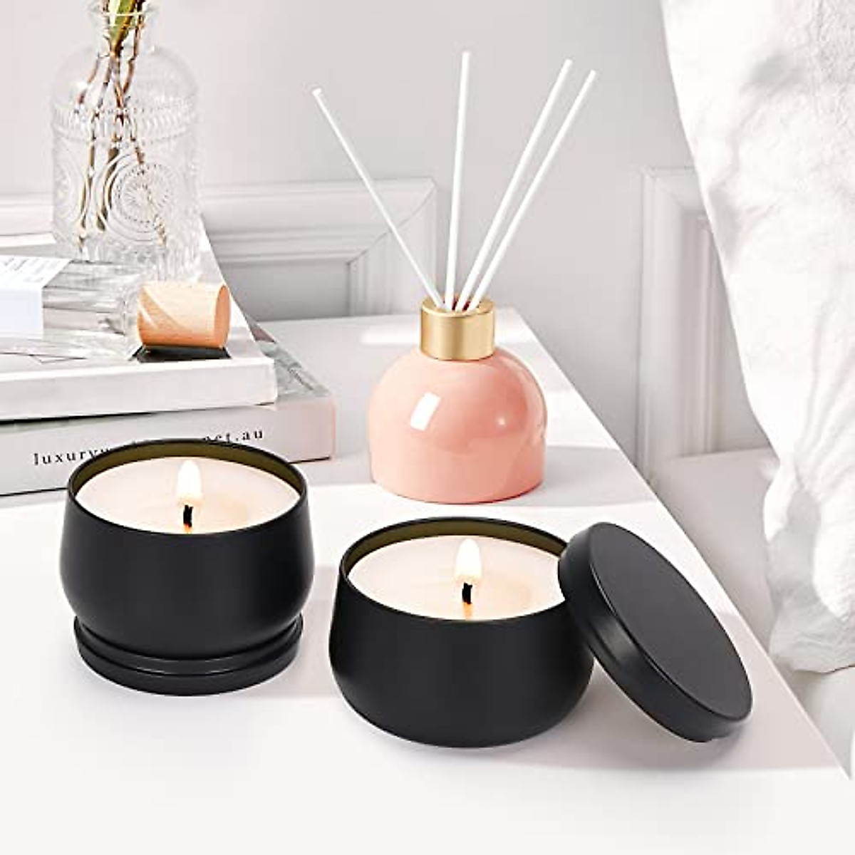 Beyoung Candle Tin Cans 24 Pieces, 8 oz Round Metal Candle Jars with Lids, Ideal for Candles Making/Arts & Crafts/Storage Gifts,Black