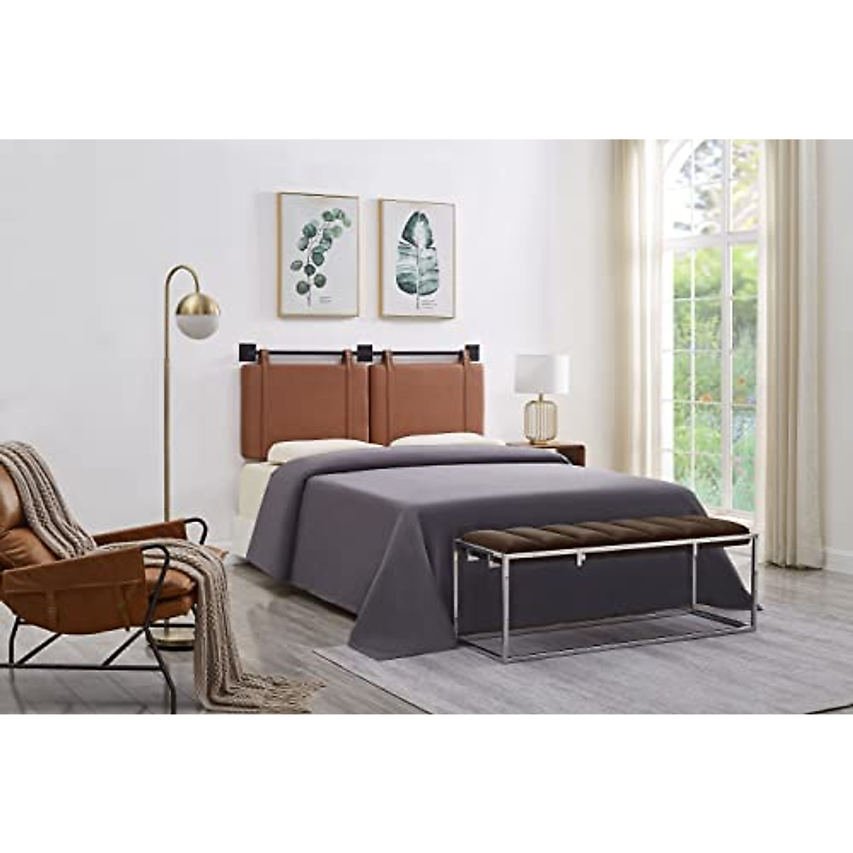 Ball & Cast Wall Mount Queen Headboard Faux Leather or Fabric Double Side Use Upholstered Headboards,Vintage Brown& Gray