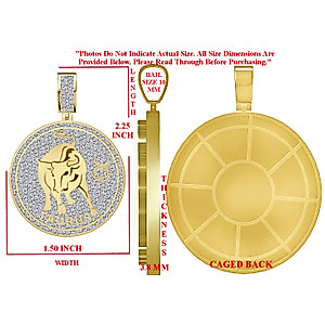 Real Genuine 2.50 Cwt. VVS1 Natural MOISSANITE Diamond Zodiac Sign Taurus Bull Astrology Horoscope Charm 10K Solid Gold Over Pendant 2.25'' (Yellow Gold Finish)
