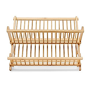 Amazon Basics Folding 2-Tier Bamboo Dish Drying Rack - Collapsible, Natural