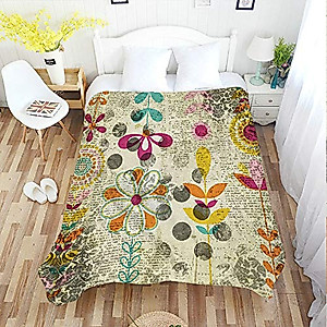 Moslion Soft Cozy Throw Blanket Bohemian Boho Flowers Fuzzy Warm Couch/Bed Blanket for Adult/Youth Polyester 60 X 80 Inches(Home/Travel/Camping Applicable)