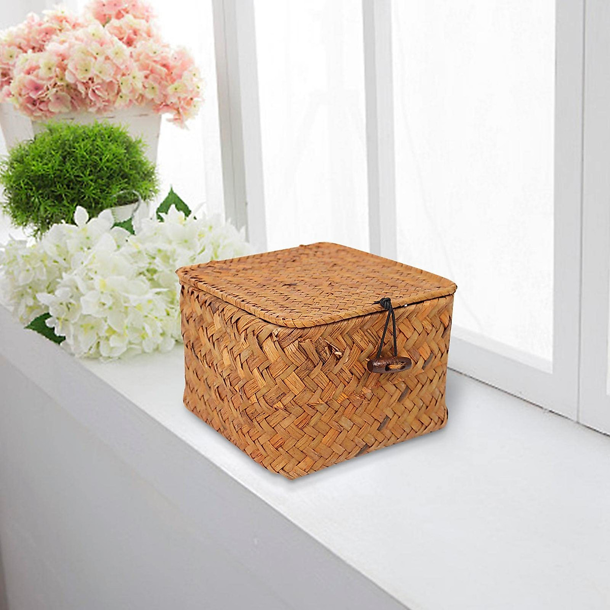 Kumprohu Seagrass Storage Baskets | Wicker Shelf Baskets with Lid,Rattan Storage Basket Natural for Organize and Storage Cosmetics, Snacks, Toys, Clothes Handwoven Storage Bins