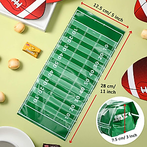 100 Pieces Football Field Plastic Cellophane Treat Bags Wide Bottom Heat Sealable Candy Bags Football Gift Bags with 100 Pieces Silver Twist Ties for Football Party Favor, 11 x 5 x 3 Inch