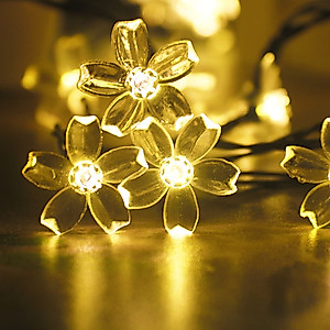 Mankinlu Solar Flower String Lights Outdoor Waterproof 39 FT 100 LED Solar String Lights Solar Cherry Blossom String Lights Solar Garden Twinkle Lights for Home Yard Garden Pergola Decor Warm White