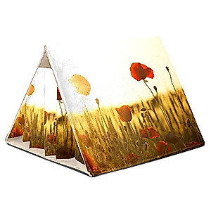 enheng Small Pet Hideout Sunset Poppy Grass Hamster House Guinea Pig Playhouse for Dwarf Rabbits Hedgehogs Chinchillas