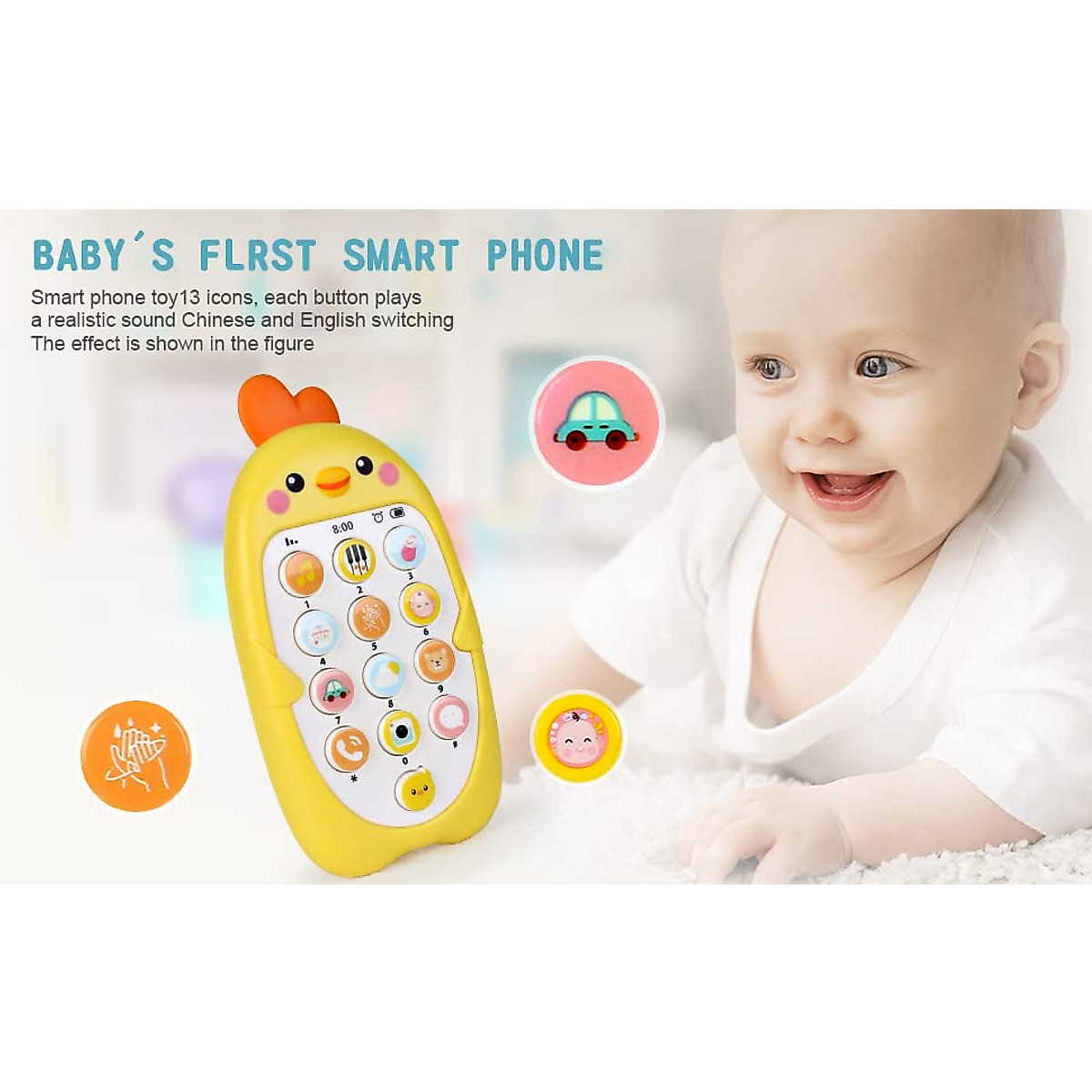 Kids Mobile Phone Toy, Electronic Learning Smartphone Toy, Interactive Educational Cell Phone Toys, with Music Lights Laugh Songs Dialogue, Gift for Baby Toddler Boys and Girls Aged 18months+