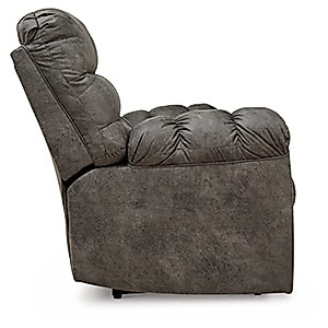 Signature Design by Ashley Derwin Urban Faux Leather Tufted Reclining Sofa with Drop Down Table, Gray