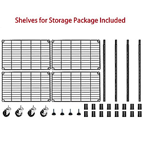 N&F Hlyluoyi 4-Shelf Storage Rack, Garage Shelves Heavy Duty，Metal Shelving with Wheels, 165 Pounds Per Utility Shelf Unit, Wire Rack Organizer, Black(13.4D x 23.2W x 49.8H)
