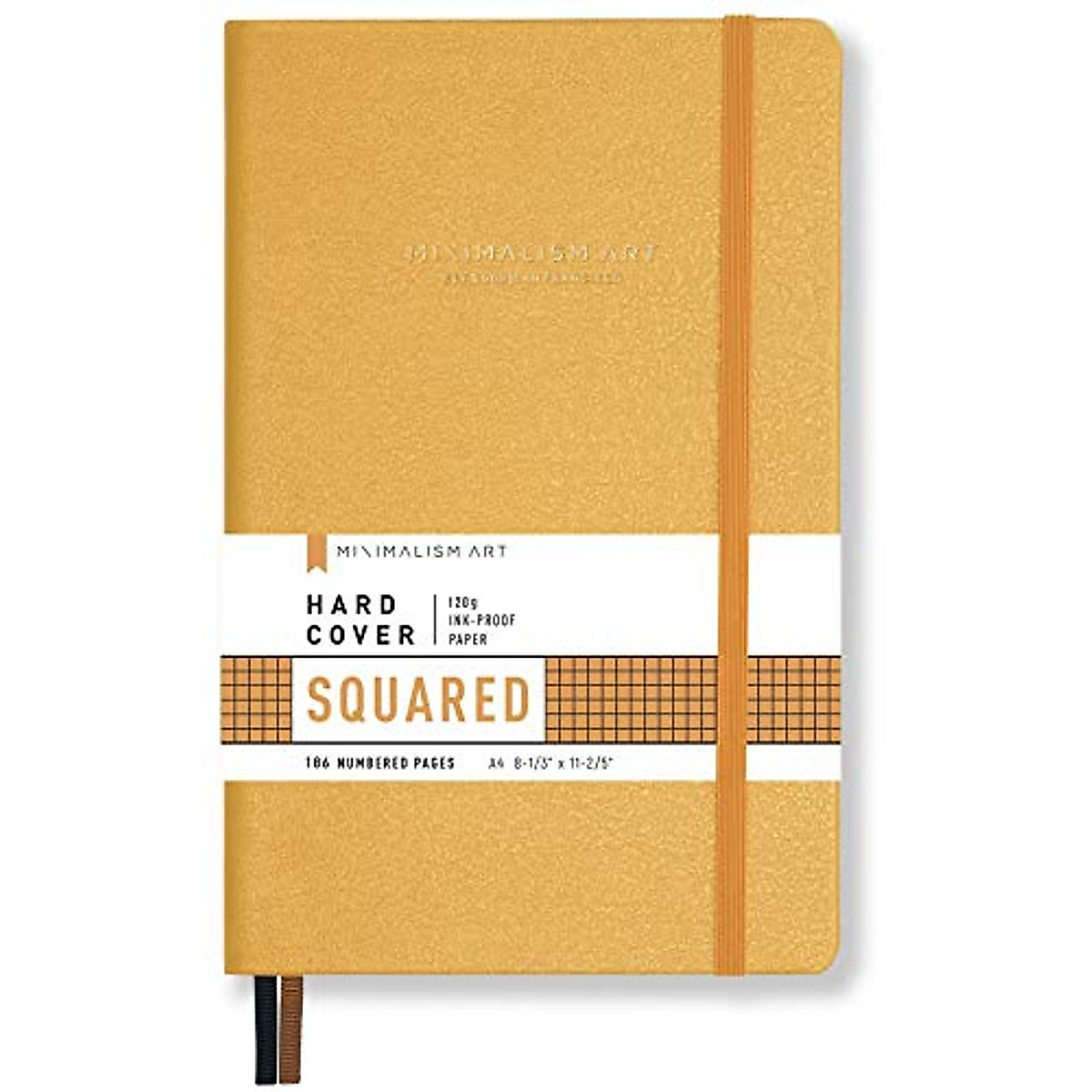 Minimalism Art, Premium Hard Cover Notebook Journal, X-Large Size, Master A4 8.3" x 11.4", 186 Numbered Pages, Gusseted Pocket, Ribbon Bookmark, Extra Thick Ink-Proof Paper 120gsm (Squared, Amber)