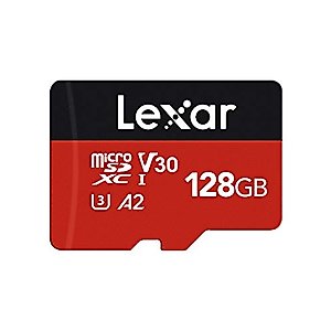 Lexar 128GB Micro SD Card, MicroSDXC Flash Memory Card with Adapter Up to 160MB/s, A2, U3, V30, C10, UHS-I, 4K UHD, Full HD, High Speed TF Card for Phones, Tablets, Drones, Dash Cam, Security Camera