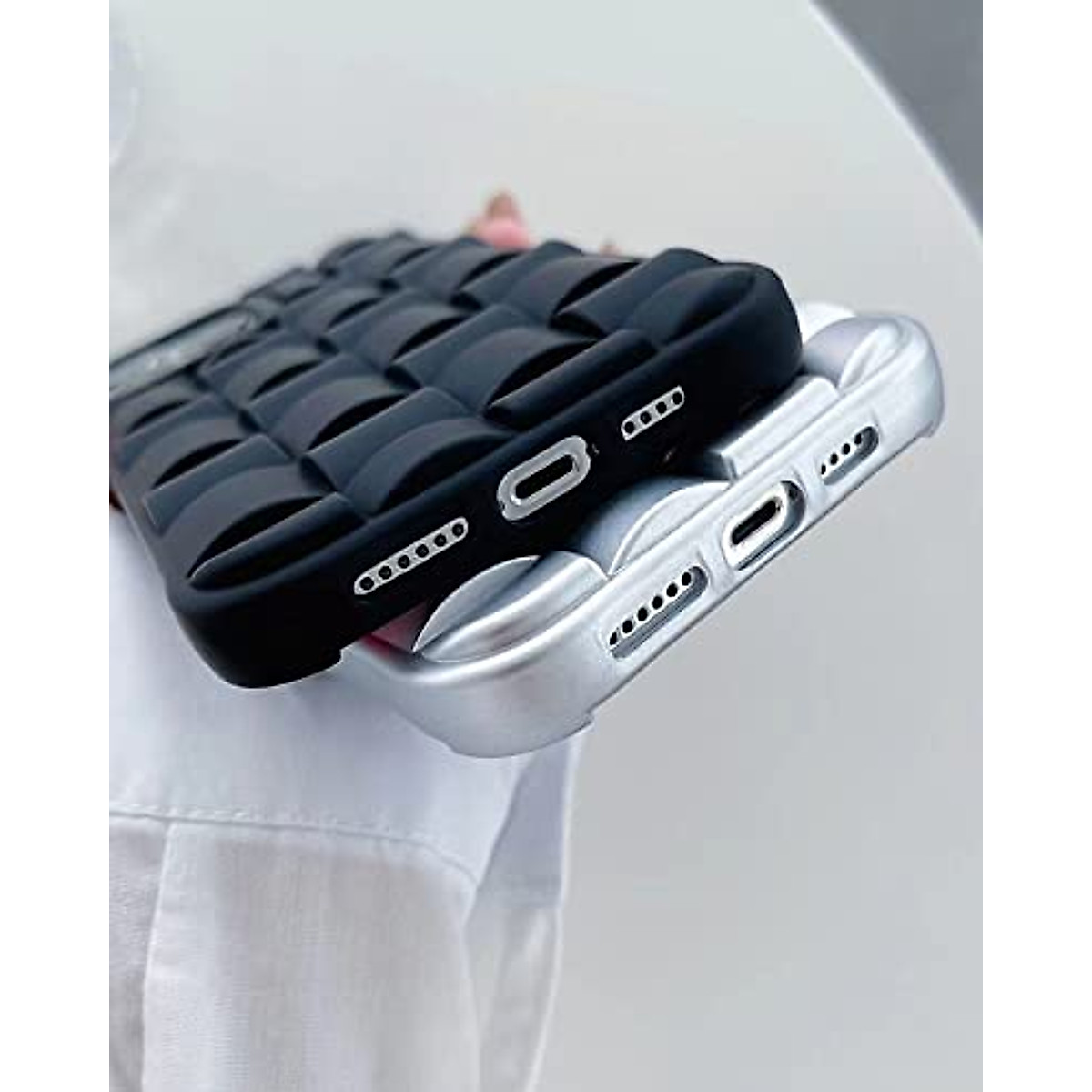 Ginkgonut Compatible with iPhone 14 Pro Case for Women/Girls, Cute 3D Laid Desgin Soft Silicone Shockproof Raised Bumper Corners Case for iPhone 14 Pro（Silver）