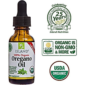 Island Nutrition, Oregano Oil Organic Liquid Drops - 100% Pure & Undiluted - USDA-Certified Organic (1 oz) 75% Carvacrol - Grown in Spain - Immune Support Supplement with Oil of Oregano.