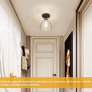 2-Pack Modern Industrial Semi Flush Mount Ceiling Light with Clear Glass Shade, Black Farmhouse Ceiling Light Fixtures for Hallway Bedroom Porch Kitchen Corridor, E26 Socket, Bulbs Not Included