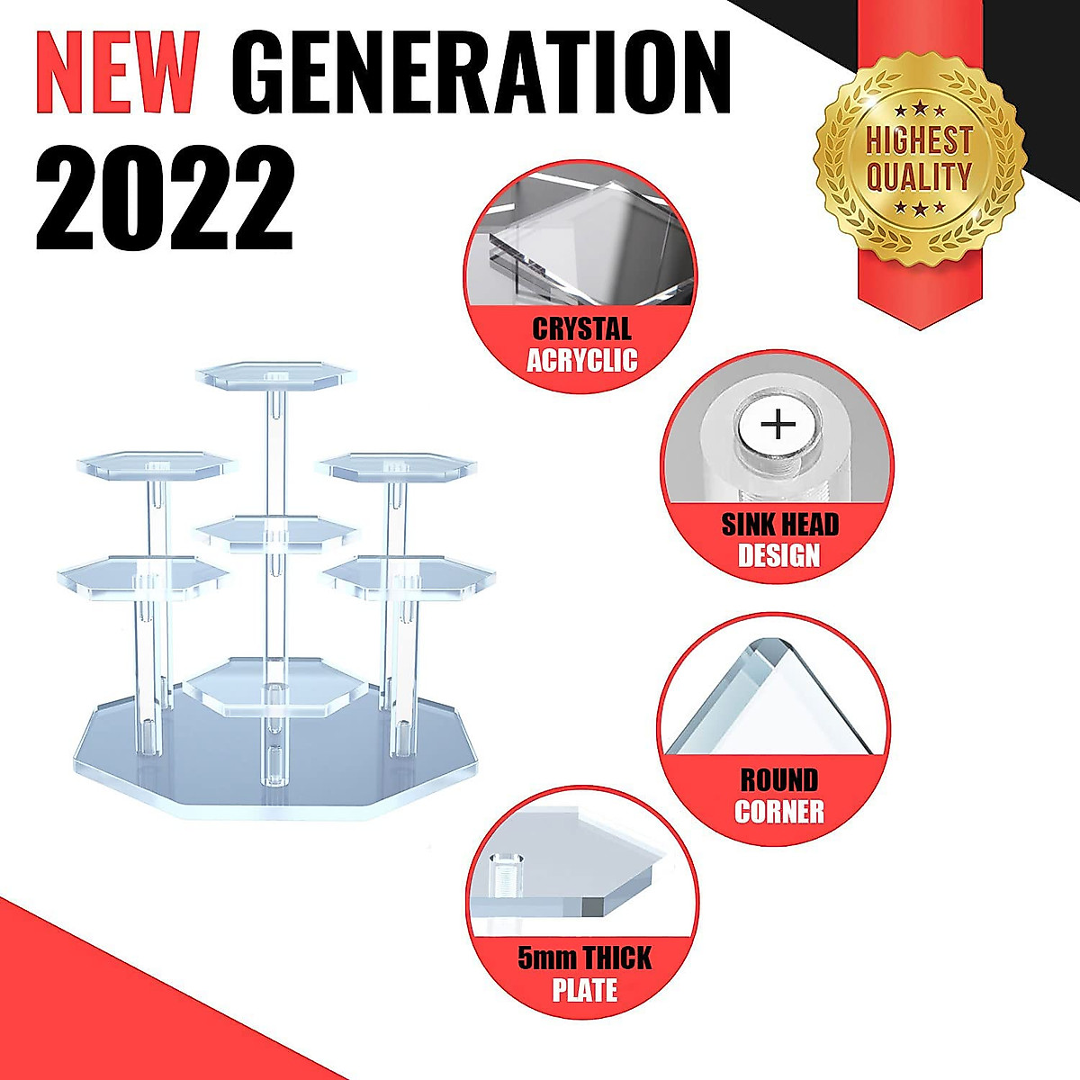 Acrylic Display Stand for Figures, Collectibles, Toys and Dolls, Jewelry, Action Figures Collection Organizer Holder, Cosmetic Items Display Risers, 7-Tier. (Clear)