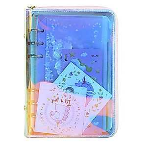 Chris.W Personal Compact Zip Organizer, A6 6-Ring Zipper Binder Planner Cover, Holographic Dazzling Rainbow Color(Inner Paper Not Included)