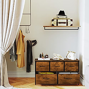 Maxtown 5 Drawer Dresser, Bedroom TV Stand with Storage Cabinet, Fabric Dresser with Steel Frame Wood Top, Kids Room, Hallway, Entrance, Living Room and Dorm Furniture Brown