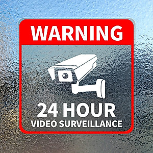 Video Surveillance Sticker Vinyl 6 x 6 Inch 24 Hour CCTV Camera Warning Security Decal for Window Door Business 5 Pack