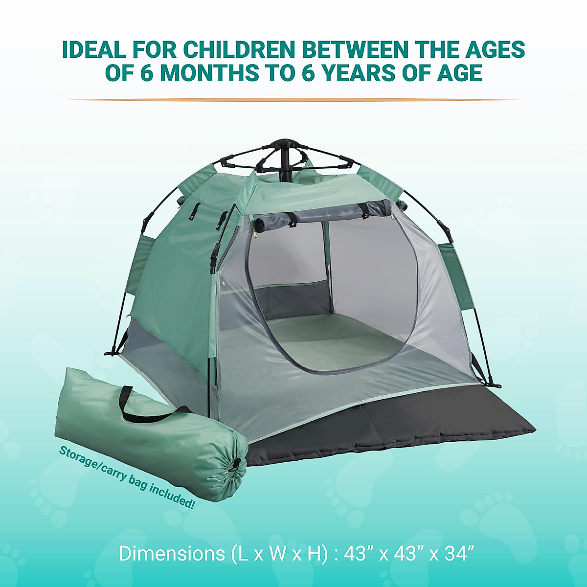 KidCo - Peapod Camp Lightweight Portable Baby Toddler Travel Tent, Play Tent, Ages 6 Months - 6 Years (Seafoam)