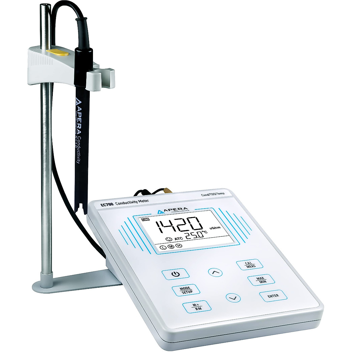 Apera Instruments AI502 EC700 Benchtop Lab Conductivity/Temperature Meter, Plastic, 1% F.S Accuracy, 0-200.0 mS/cm Range, 1-4 Points Auto Calibration