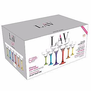 lav Margarita Glasses Set of 6 - Margarita Cocktail Glasses 10.25 oz - Multi Colored and Clear Stems Set of 6 - Classic Cocktail Drinking Glasses for Frozen Drinks