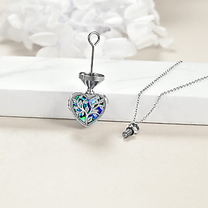 ONEFINITY Cremation Urn Necklace for Ashes Sterling Silver Abalone Shell Tree of Life Locket Necklace That Holds Pictures Heart Cremation Keepsake Memorial Ash Jewelry for Women Men