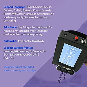 Portable Inkjet Printer with 4.3 Inch HD Touch Screen, Handheld Inkjet Printer with Quick-Drying Ink Cartridge, Handheld Printer Gun for Label/Production Date/Serial Number/Barcode/QR Code/Logo/Image